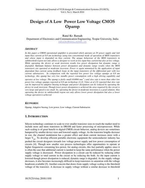 Design Of A Low Power Low Voltage Cmos Opamp Pdf