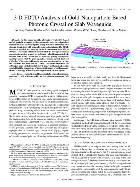 Pdf 3 D Fdtd Analysis Of Gold Nanoparticle Based Photonic Crystal On Slab Waveguide Touraj