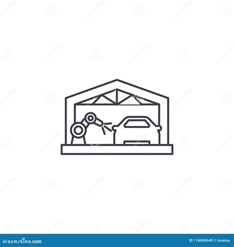Car Assembly Line Vector Line Icon Sign Illustration On Background