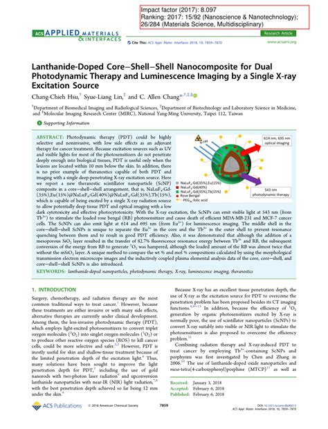 Pdf Lanthanide Doped Core Shell Shell Nanocomposite For Dual Photodynamic Therapy And