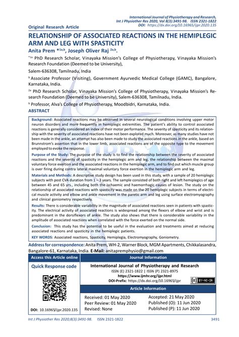 Pdf Relationship Of Associated Reactions In The Hemiplegic Arm And