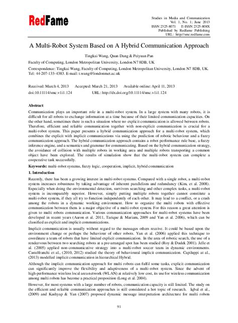 Pdf A Multi Robot System Based On A Hybrid Communication Approach