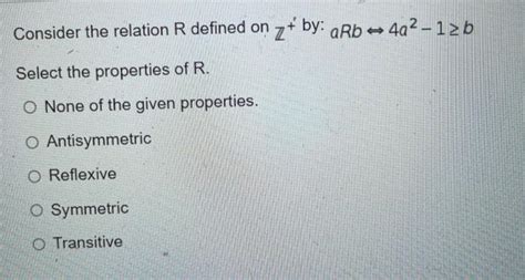 solved let r be a relation defined on the set a {0 1 2