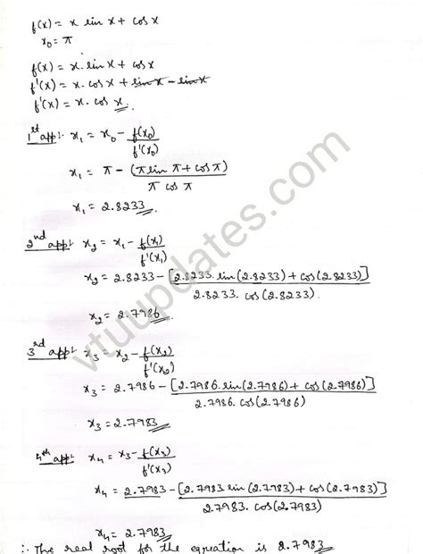By Newtons Raphson Method Find The Root Of 𝑥 Sin 𝑥 Cos 𝑥 0 Which Is Near To X π