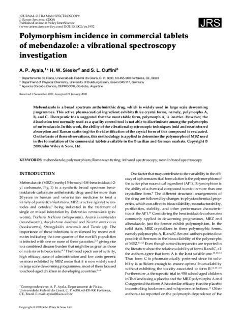 Pdf Polymorphism Incidence In Commercial Tablets Of Mebendazole A Vibrational Spectroscopy