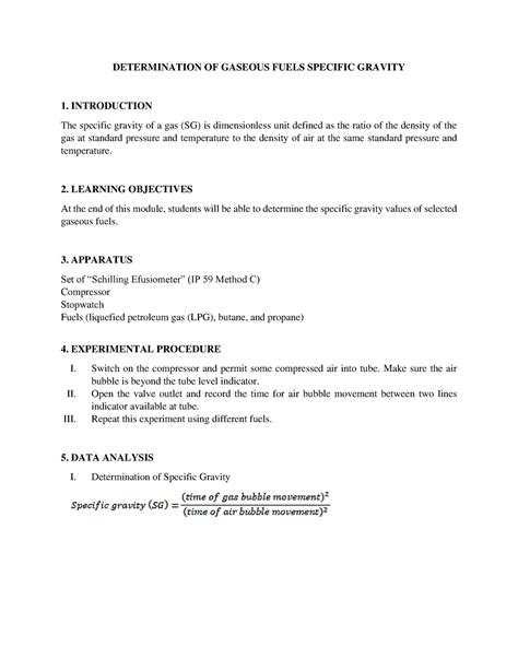 03 Manual Determination OF Gaseous Fuels Specific Gravity DETERMINATION OF GASEOUS FUELS