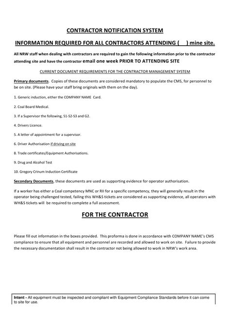 Contractor Notification Document 2 Pdf Business