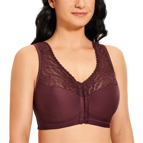 Delimira Womens Full Coverage Wirefree Lace Plus Size Front Closure