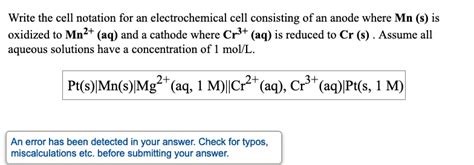 solved write the cell notation for an electrochemical cell consisting