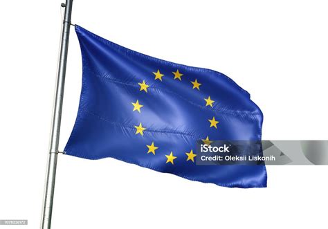 유럽 연합 유럽 깃발 흔들며 흰색 배경 현실적인 3 차원 일러스트 레이 션에 고립 0명에 대한 스톡 사진 및 기타 이미지 0명 공단 공휴일 Istock
