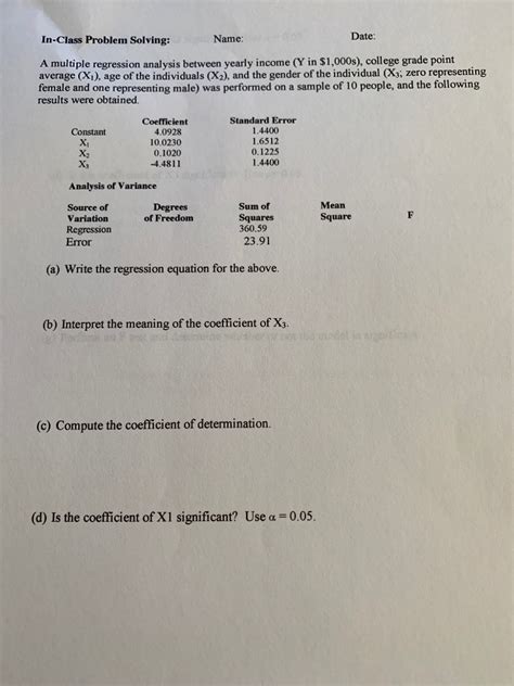 Solved In Class Problem Solving Name Date A Multiple