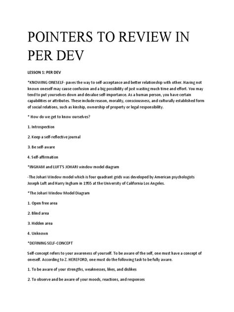Pointers To Review In Per Dev Pdf Developmental Psychology