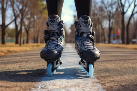 Feet In Rollerblades At A Park Paths Start Line Stock Photo Image Of