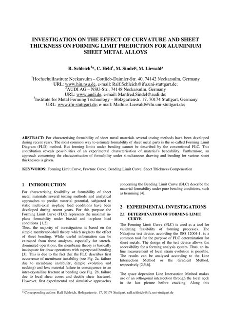 Pdf Investigation On The Effect Of Curvature And Sheet Thickness On Forming Limit Prediction