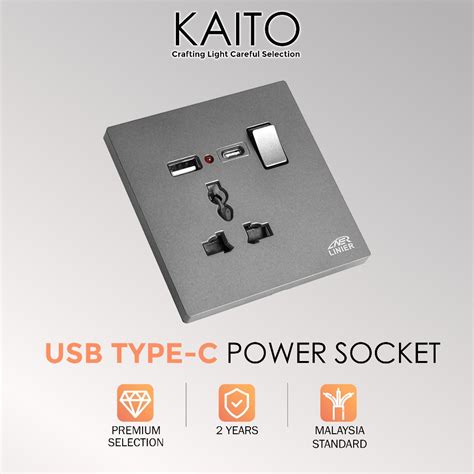 KAITO 13A Switch Socket Outlet USB TYPE C USB Power Wall Plug Socket Soket Plug 插座 Charging