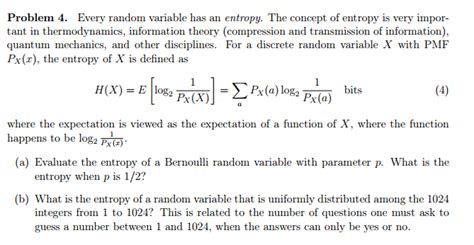 Solved Every Random Variable Has An Entropy The Concept Of