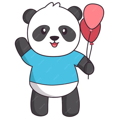 Baloons를 들고 귀여운 팬더 캐릭터 일러스트 프리미엄 벡터