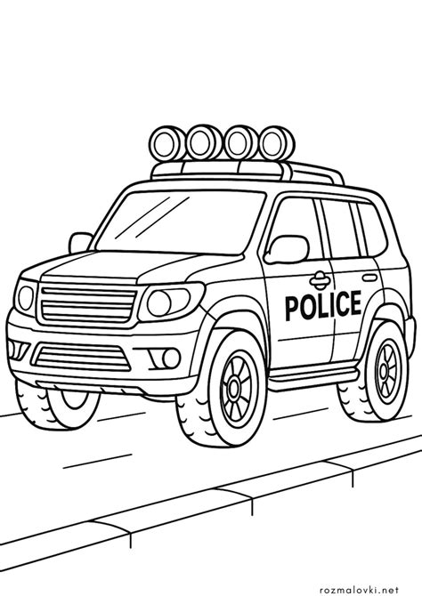 Розмальовка Поліцейський джип ⭐️ роздрукувати скачати безкоштовно А4 розфарбовку