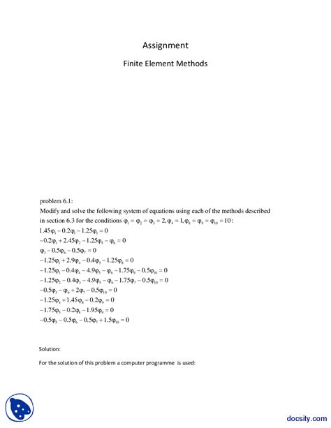 The Assembly Procedure Finite Element Method Assignment Solution Docsity