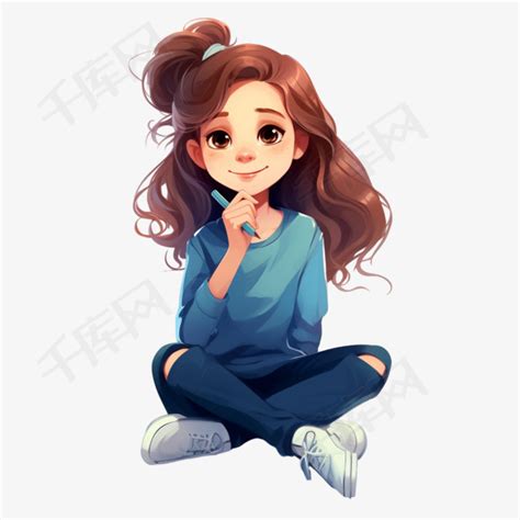 坐着拿着笔的女孩素材图片免费下载 千库网