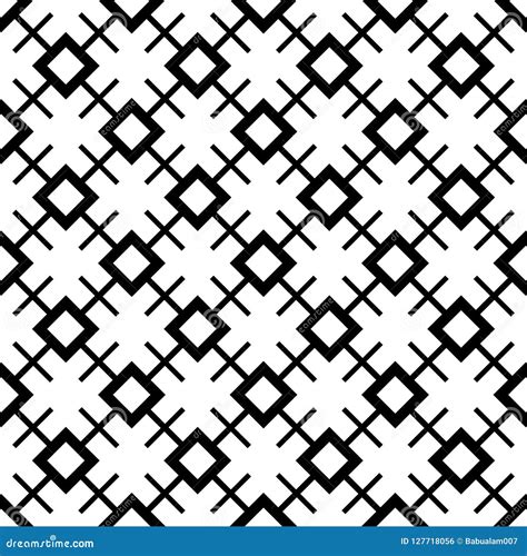 Black And White Vector Abstract Seamless Pattern With Grid Diamond Shapes Stars Rhombuses