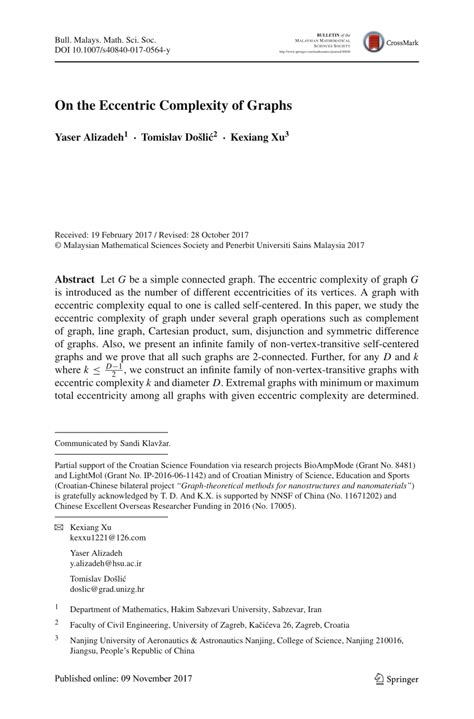 Pdf On The Eccentric Complexity Of Graphs