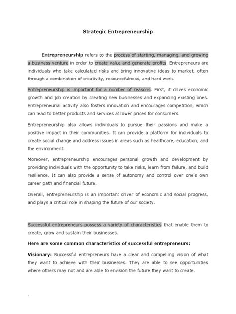Strategic Entrepreneurship Notes Pdf Entrepreneurship Market