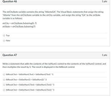Solved Which Of The Following Visual Basic Statements Assign