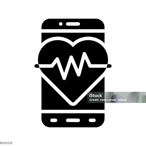 응용 프로그램 아이콘은 심장 박동 이나 심박수 및 단단한 디자인의 버튼 벡터와 관련 휴대 전화 화면을 설정 0명에 대한 스톡