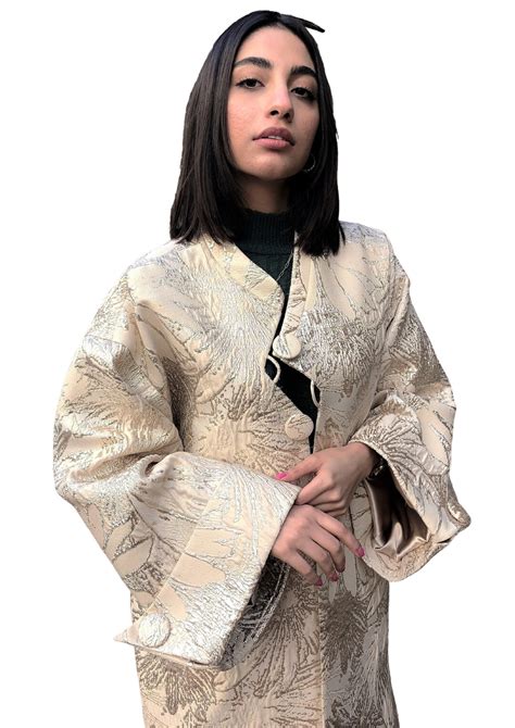 Women Long Brocade Jacket Kimono Style Jacket Vintage Style Brocade Coats Long Sleeve Poncho