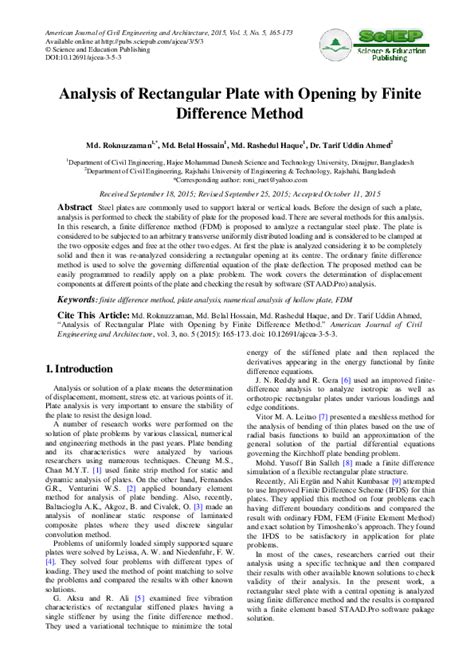 Pdf Analysis Of Rectangular Plate With Opening By Finite Difference Method