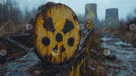 Radioactive Sign In A Post Apocalyptic Landscape Stock Illustration