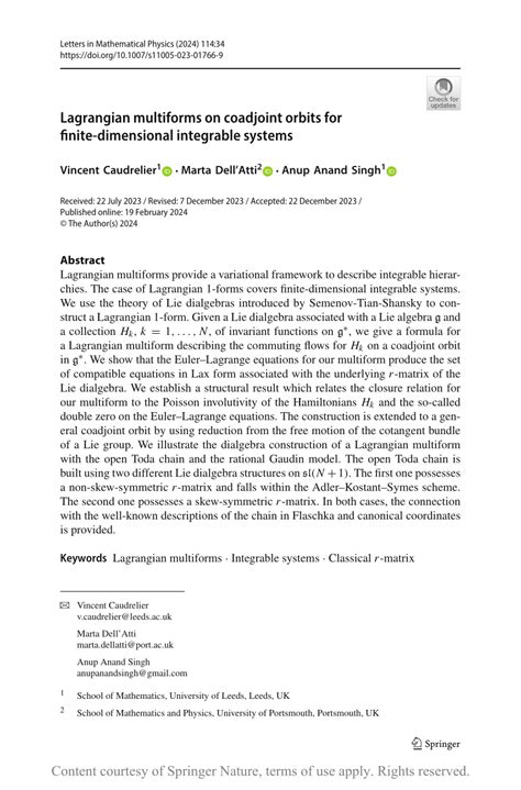 Pdf Lagrangian Multiforms On Coadjoint Orbits For Finite Dimensional Integrable Systems