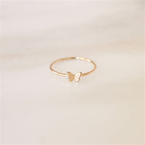 Tiny Butterfly Ring Gold Silver Or Rose Gold Stacking Ring Feminine