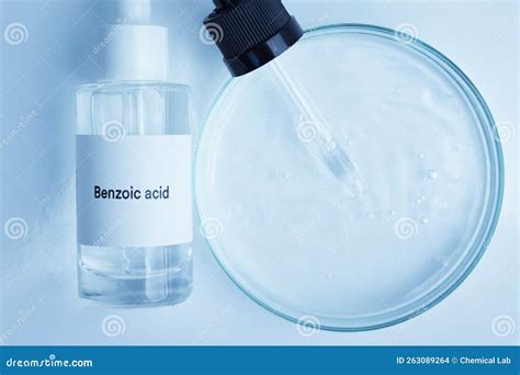 Benzoic Acid In A Bottle Chemical Ingredient In Beauty Product Stock
