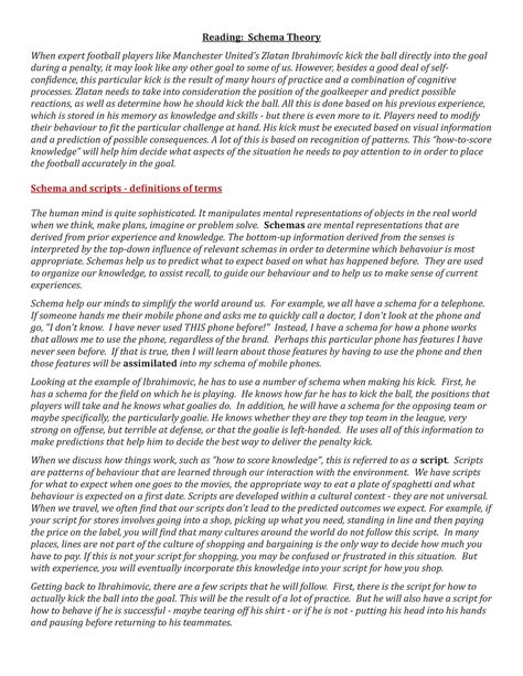Reading Schema Theory Reading Schema Theory When Expert Football Players Like Manchester