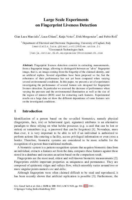 Pdf Large Scale Experiments On Fingerprint Liveness Detection