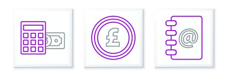 라인 주소록 달러 기호가 있는 계산기 및 동전 화폐 파운드 스털링 아이콘을 설정합니다 벡터 0명에 대한 스톡 벡터 아트 및 기타