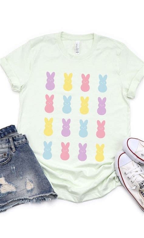 Easter Peeps Bunny Grid Pastel Multicolor Graphic Tee Etsy