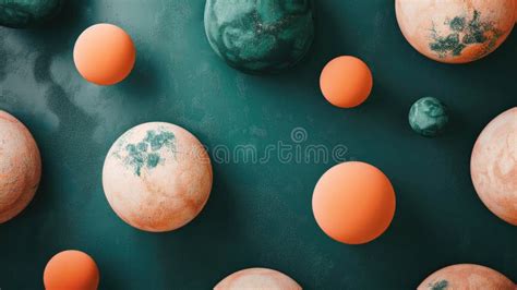 3d Render Of Multiple Spheres With Realistic Marble Texture Laying On A Flat Surface Aig51a