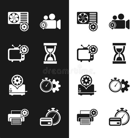 Set Old Hourglass With Sand Tv Setting Air Conditioner Video Camera Toaster And Time