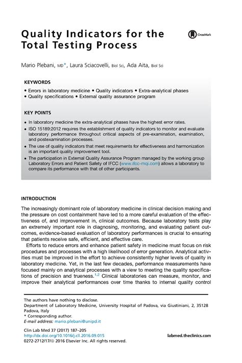Quality Indicators Total Testing Process Q U A L I T Y I N D I C A T O R S F O R Th E Total