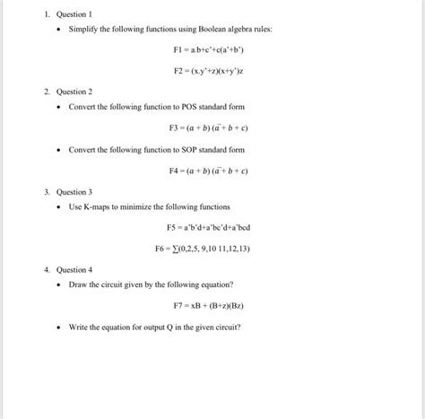 Solved 1 Question 1 Simplify The Following Functions