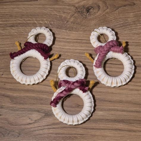 Set Of 3 Macrame Snowman Color Christmas Craft Perfect Holiday Decor