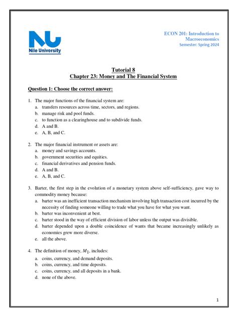 Econ201 S24 Tutorial 8 Pdf Money Banks