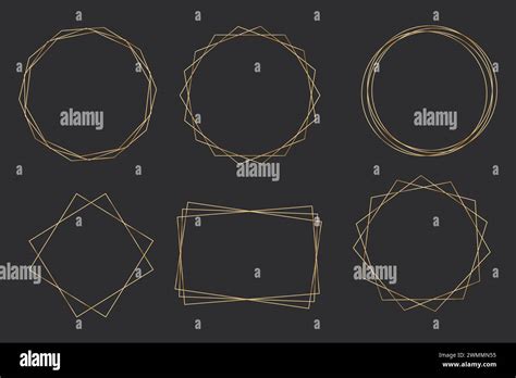 Set Elegant Golden Thin Line Frames Different Shapes On The Dark Background Perfect Border