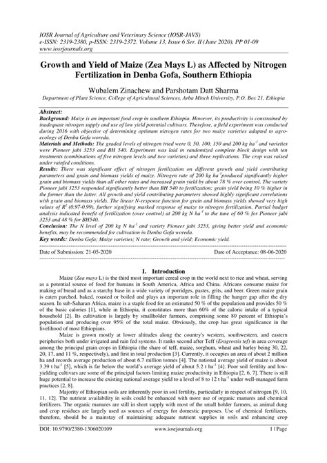 Pdf Growth And Yield Of Maize Zea Mays L As Affected By Nitrogen