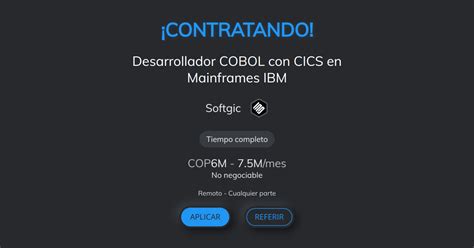 Desarrollador Cobol Con Cics En Mainframes Ibm En Softgic Torre