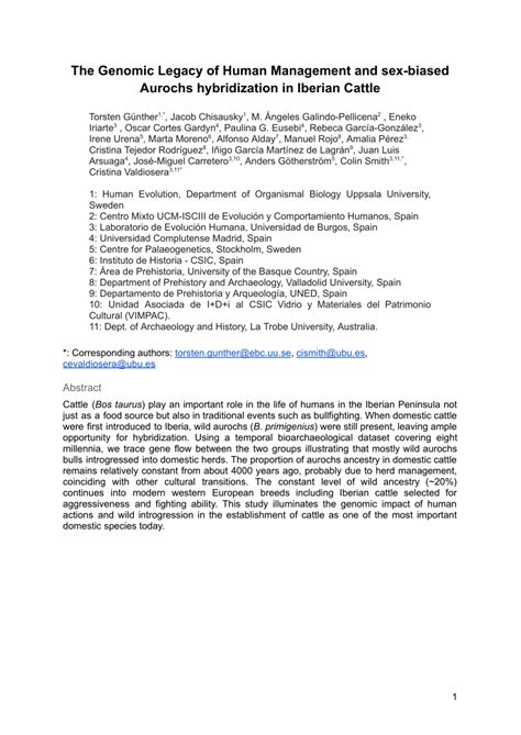 Pdf The Genomic Legacy Of Human Management And Sex Biased Aurochs