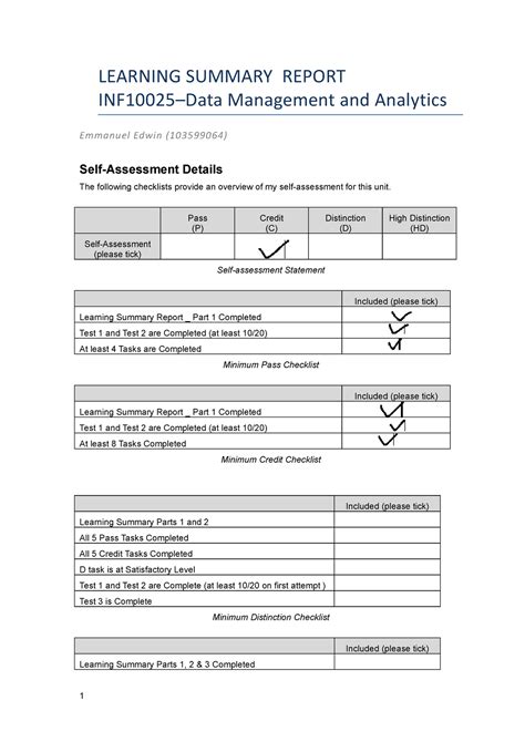 Inf10025 Learning Summary Template Learning Summary Report Inf10025